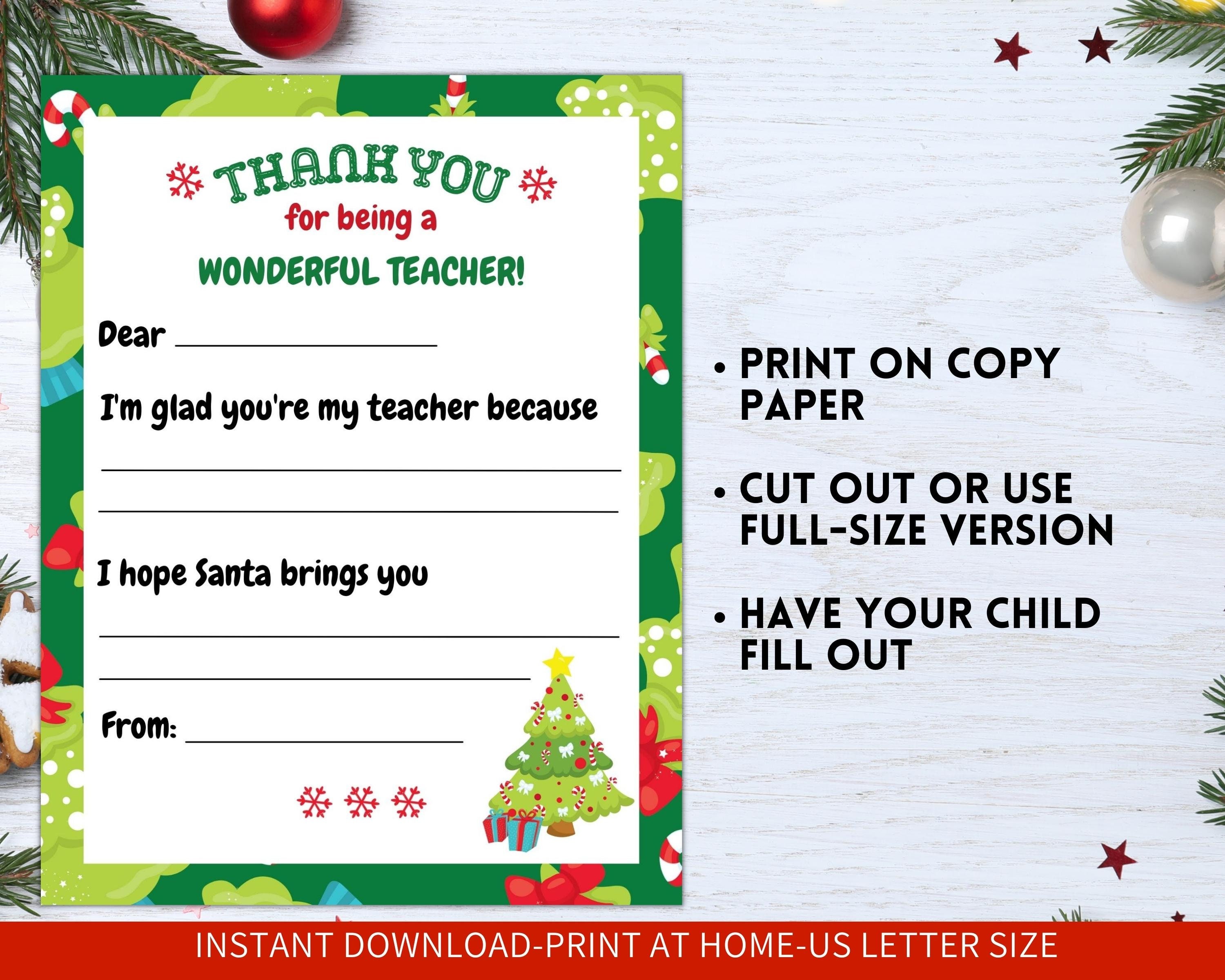 Printable Teacher Christmas Gift Card Holder, Teacher Appreciation ...