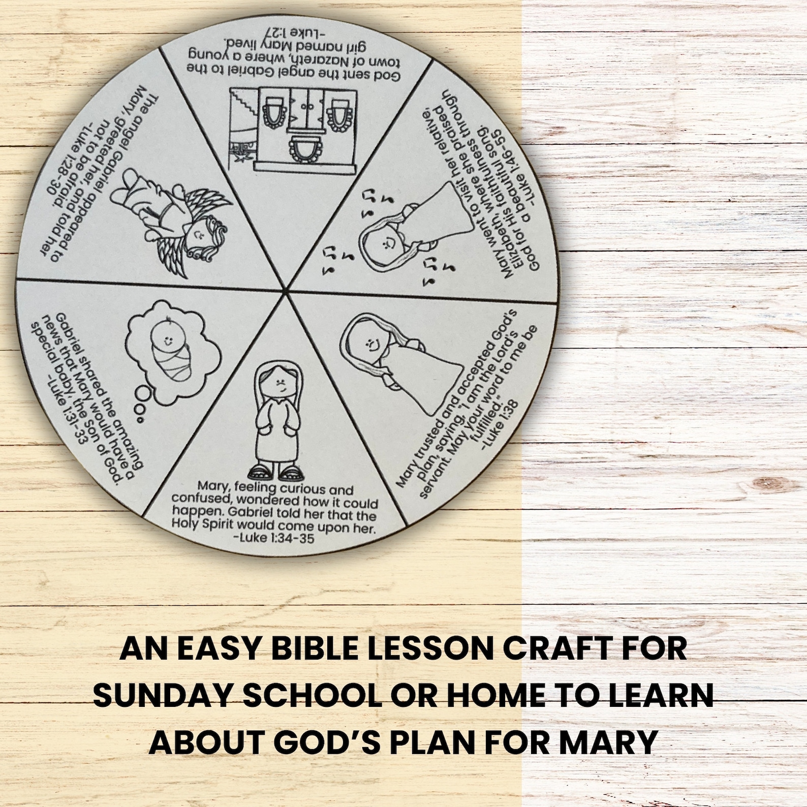 Gabriel Visits Mary Coloring Wheel Craft Printable for Kids, Christmas ...