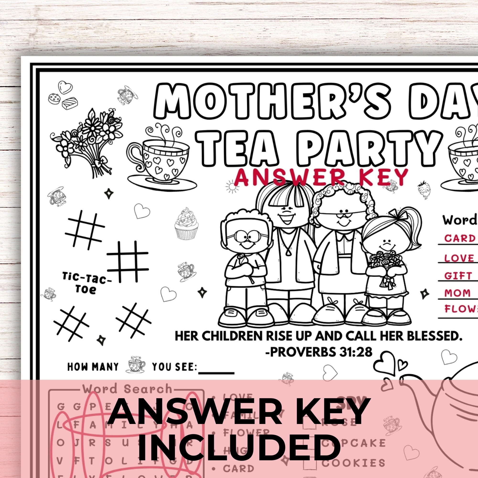 Mothers Day Tea Party Bible Activity Coloring Placemat, Mothers Day ...