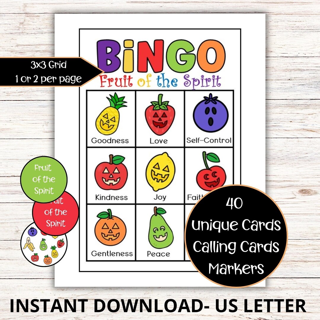 Fruit of the Spirit Bible Bingo Game, Preschool Sunday School Activity ...