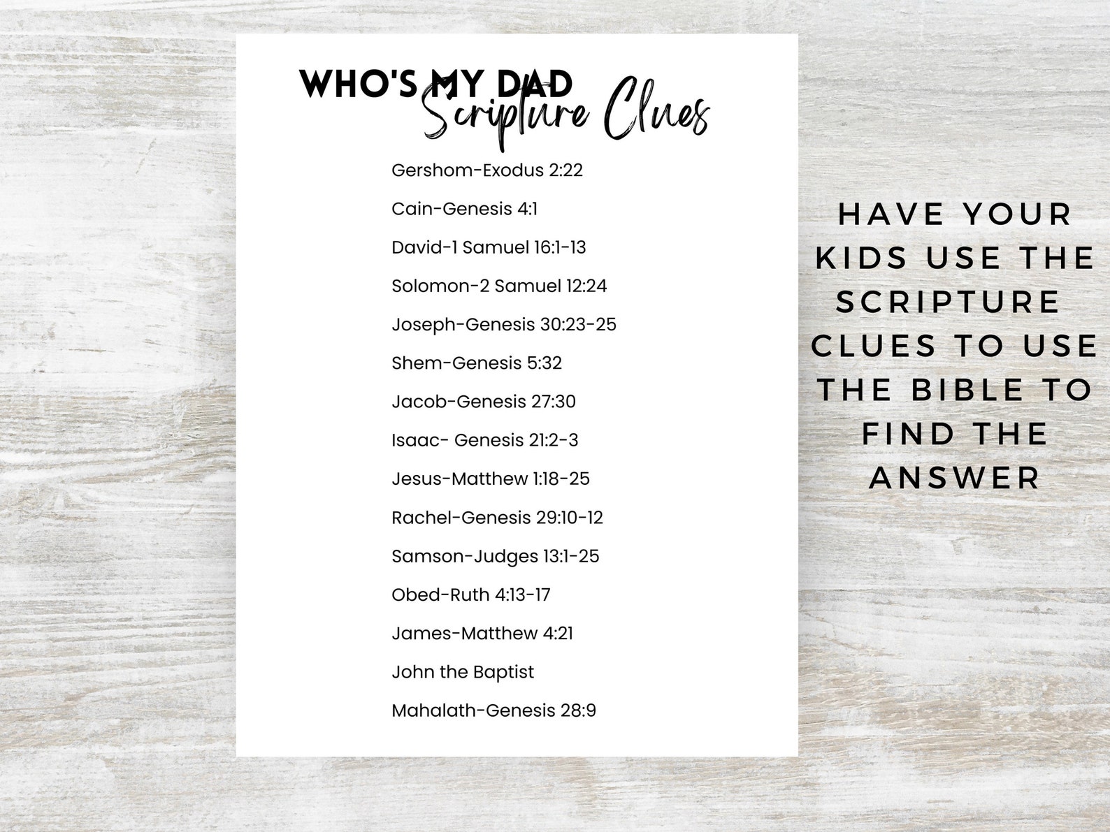 Fathers Day Fathers of the Bible Printable Trivia Game for Church and ...