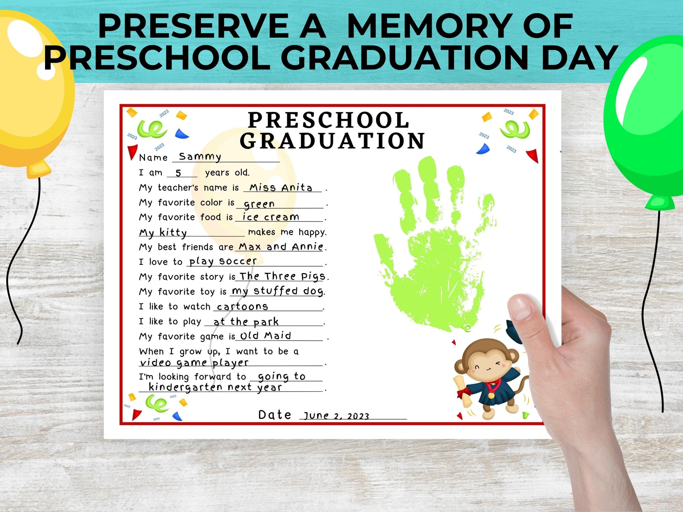Last Day of Preschool Graduation Keepsake Handprint Art, Handprint ...