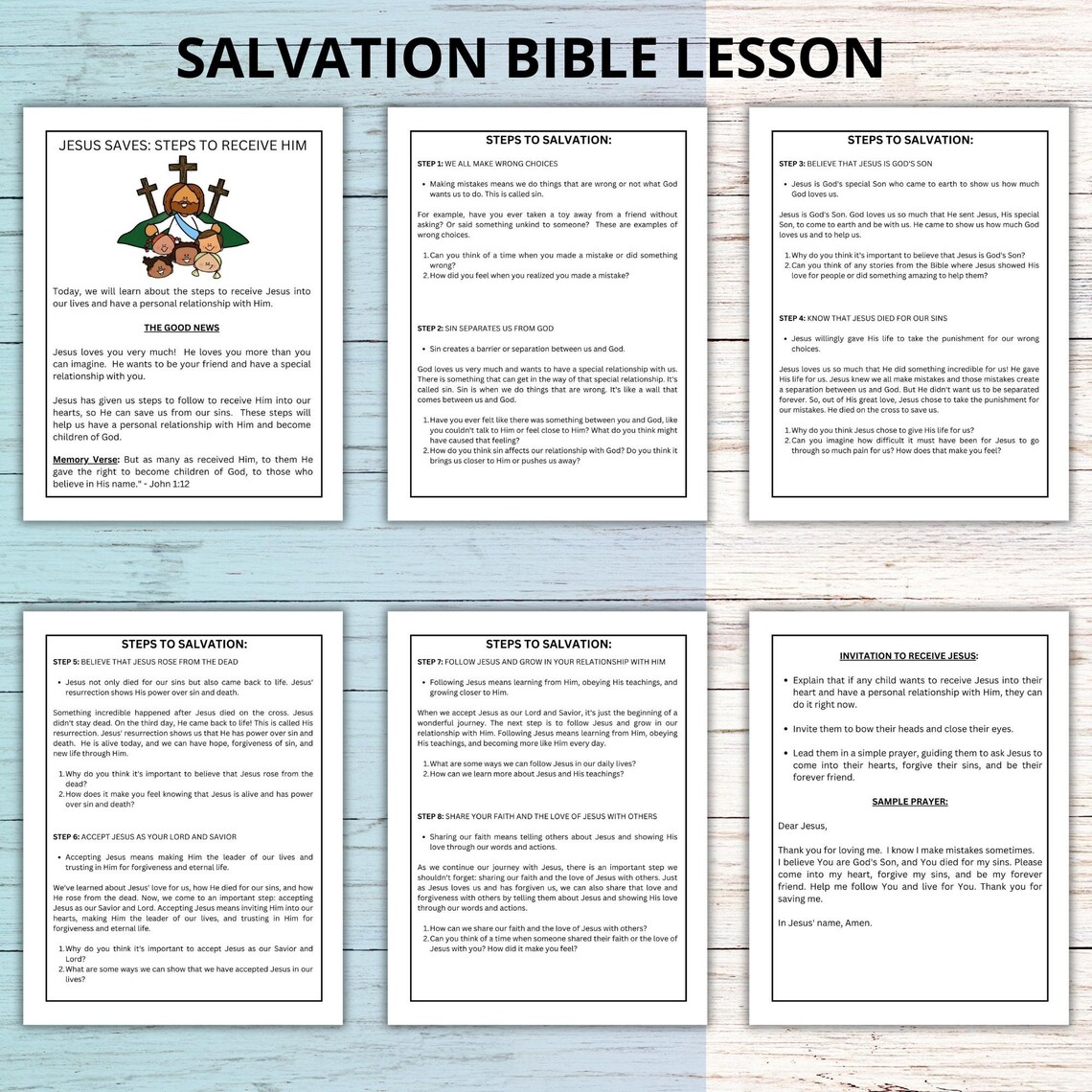 Salvation Bible Lesson and Activities Printable, Color Gospel Bible ...