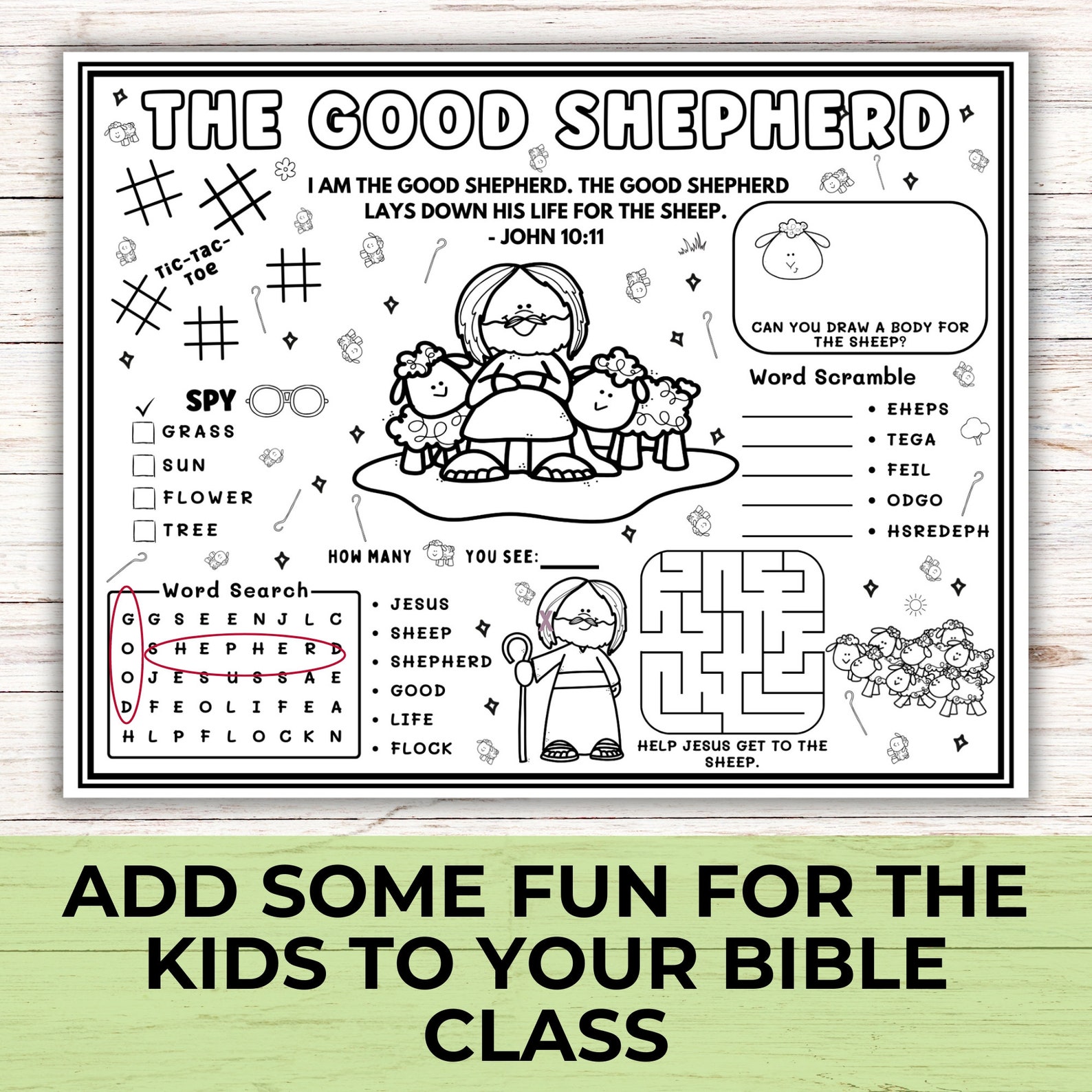Good Shepherd Bible Activity Coloring Placemat, Sunday School Activity ...
