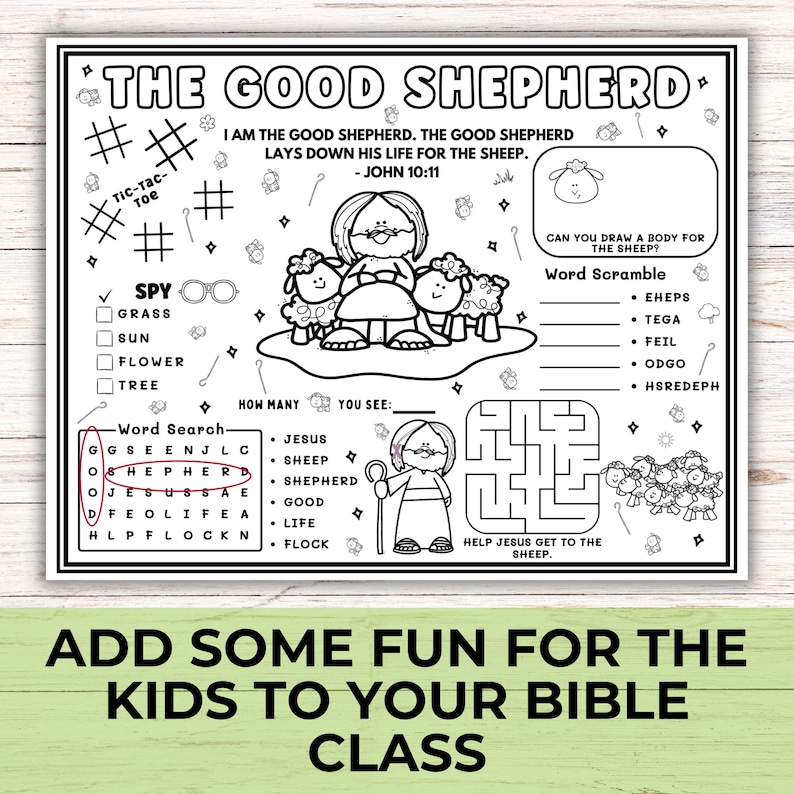 Good Shepherd Bible Activity Coloring Placemat, Sunday School Activity ...