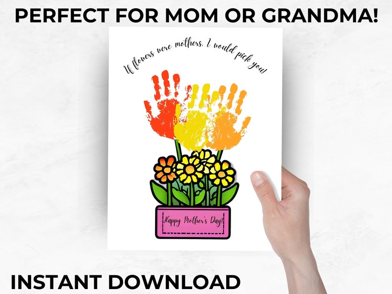 Flower Handprint Craft Printable Mothers Day Activity for Mom or ...