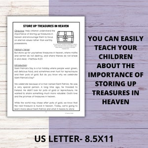 Store up Treasures in Heaven Sunday School Bible Lesson for Kids, St. Patrick's Day Treasures ...