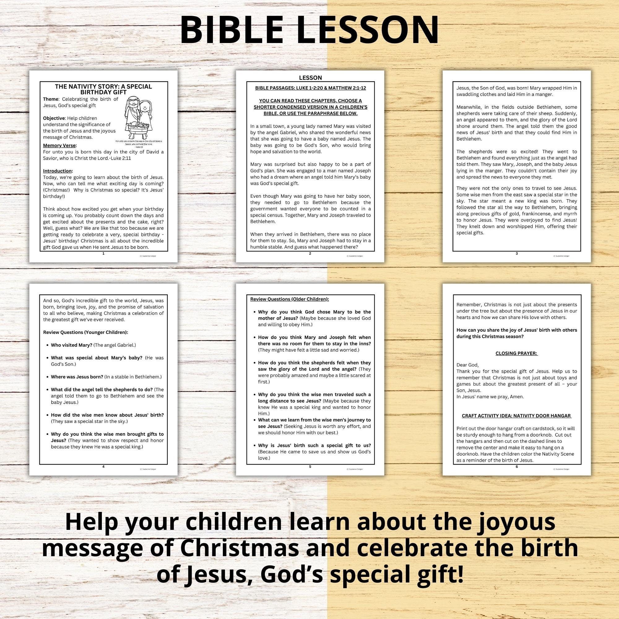 Nativity Story Bible Lesson and Coloring Christmas Craft Activity ...