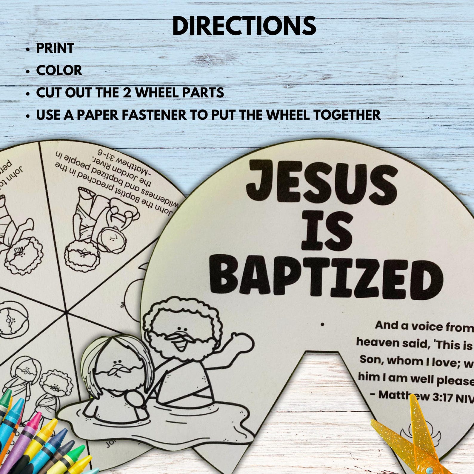 Jesus is Baptized Bible Wheel Craft, Matthew 3:1-17 Bible Coloring ...