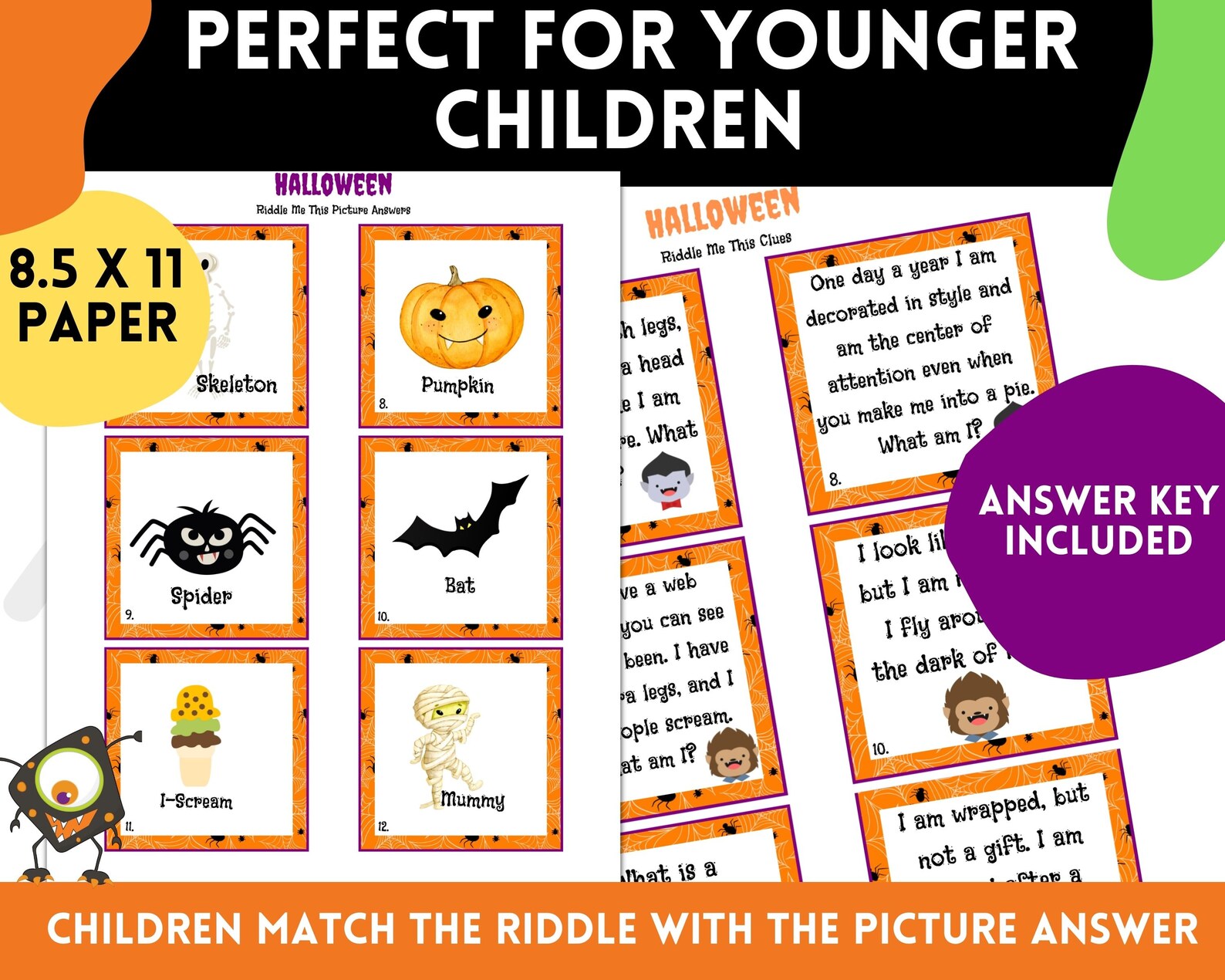 Halloween Riddles Party Game for Kids W/ Picture Answers Home - Etsy