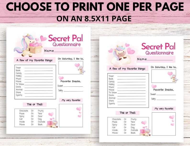 Secret Pal Questionnaire, Valentine's Day Secret Valentine Printable ...