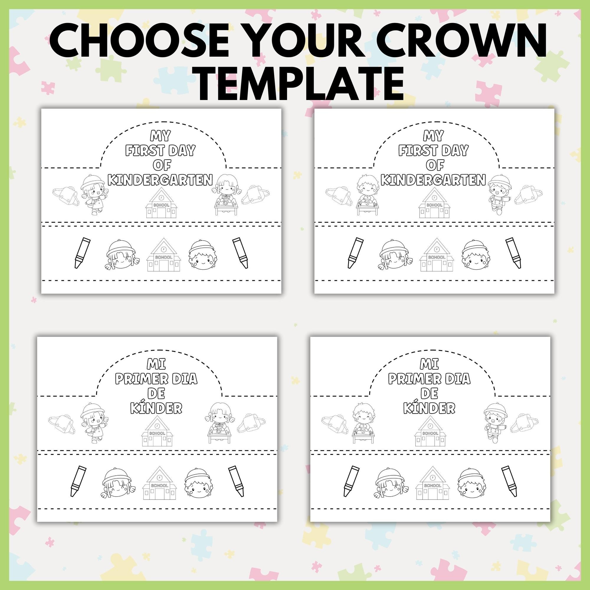 First Day of Kindergarten Crown Craft Activity Printable, English ...