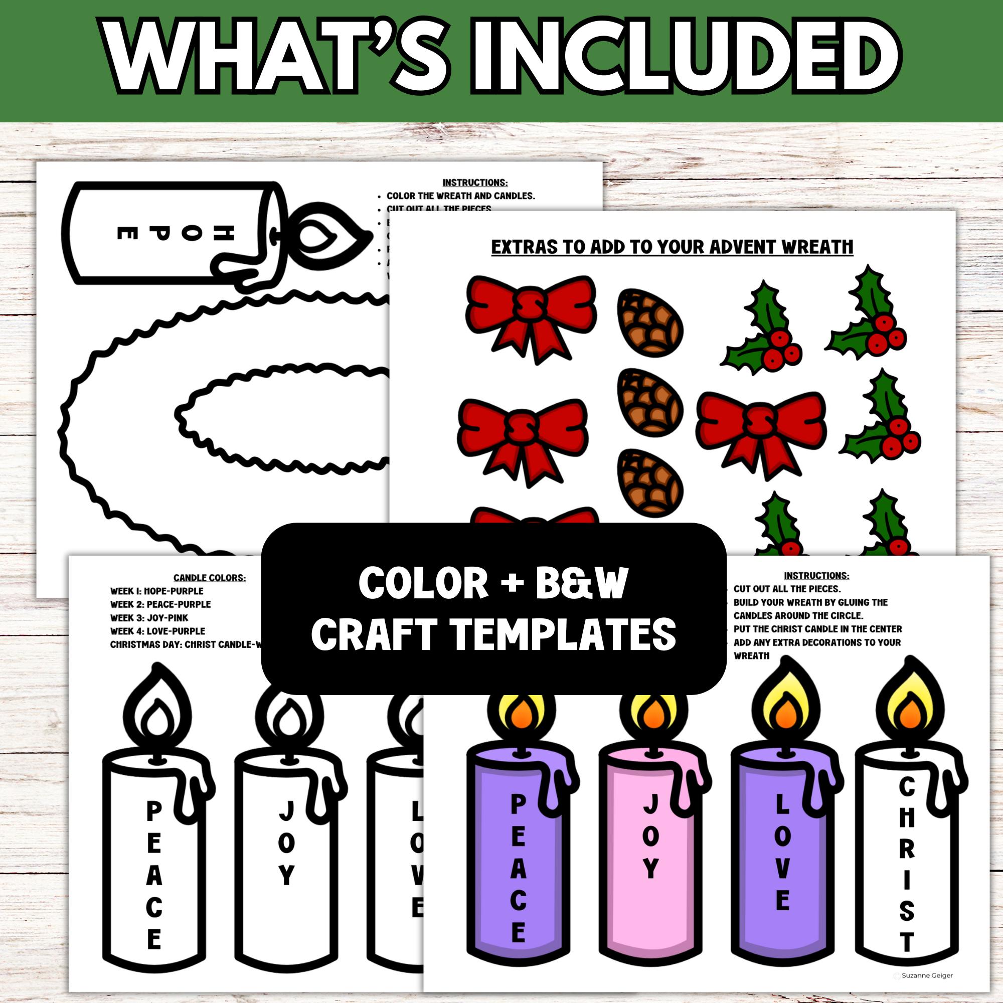 Advent Wreath Craft Printable for Kids, Christian Christmas Bible ...