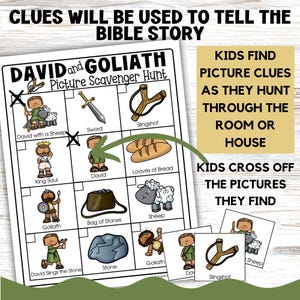 David and Goliath Bible Lesson Scavenger Hunt Activity Prek, Sunday ...