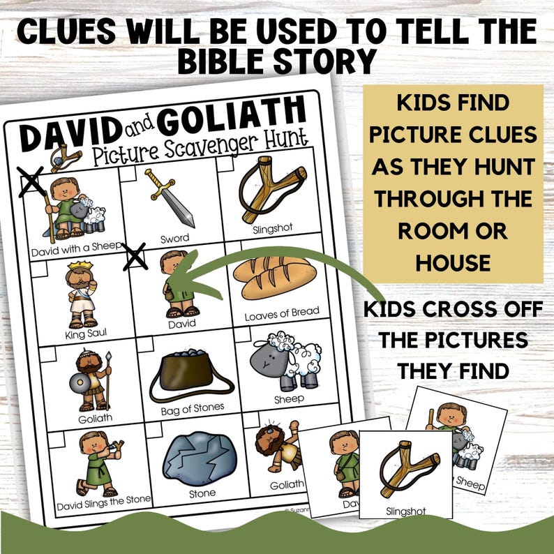 David and Goliath Bible Lesson Scavenger Hunt Activity Prek, Sunday ...