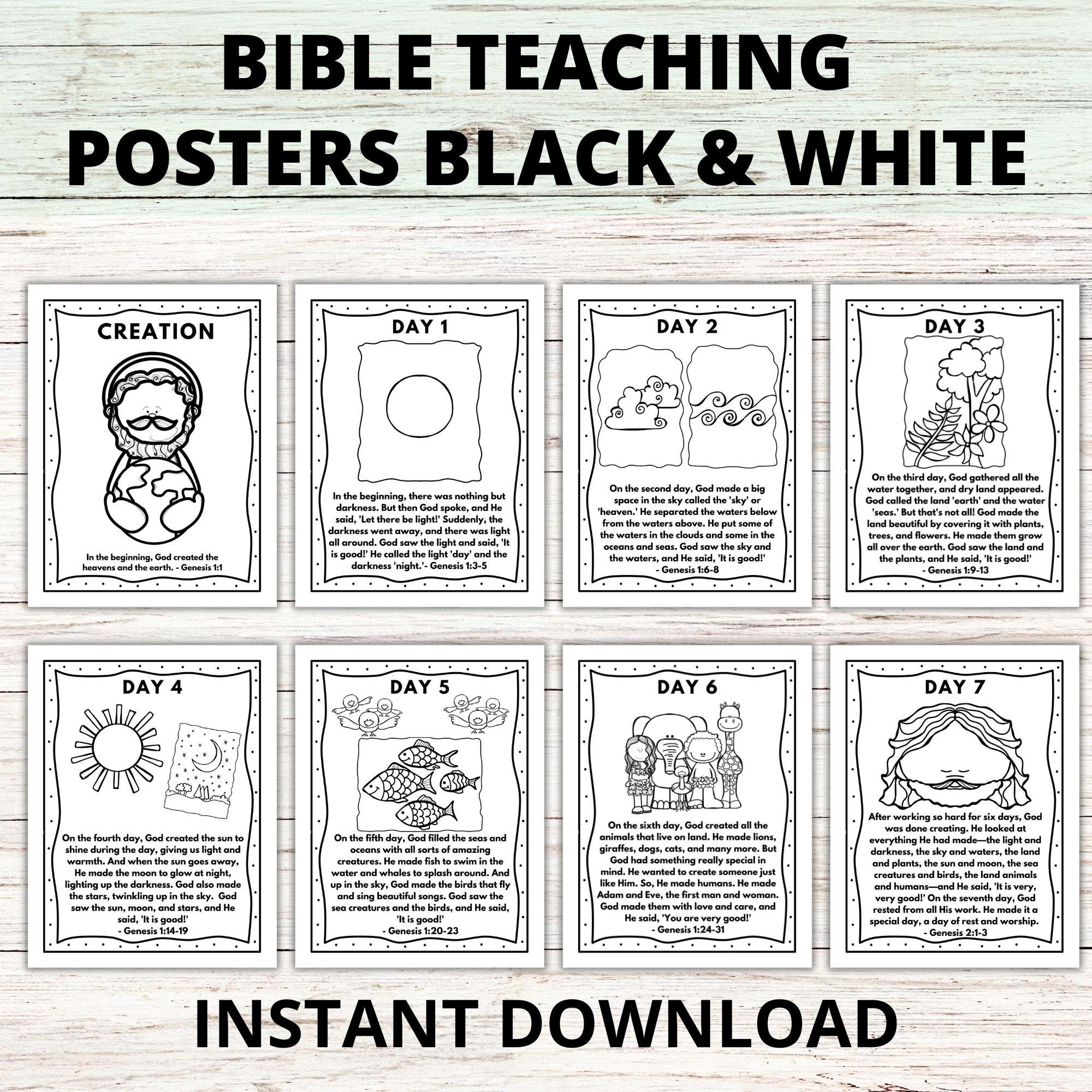 Days of Creation Sunday School Bible Teaching Posters, Printable Kids ...