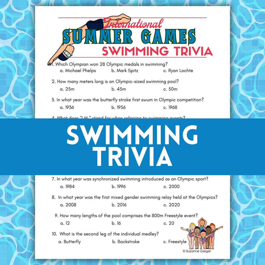 Swimming Trivia Game, Swimming Summer Games 2024, Swim Club Printable ...