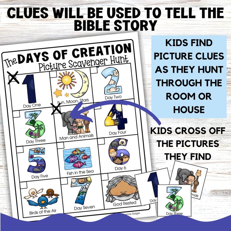 Days of Creation Bible Story Lesson Scavenger Hunt Activity Prek ...