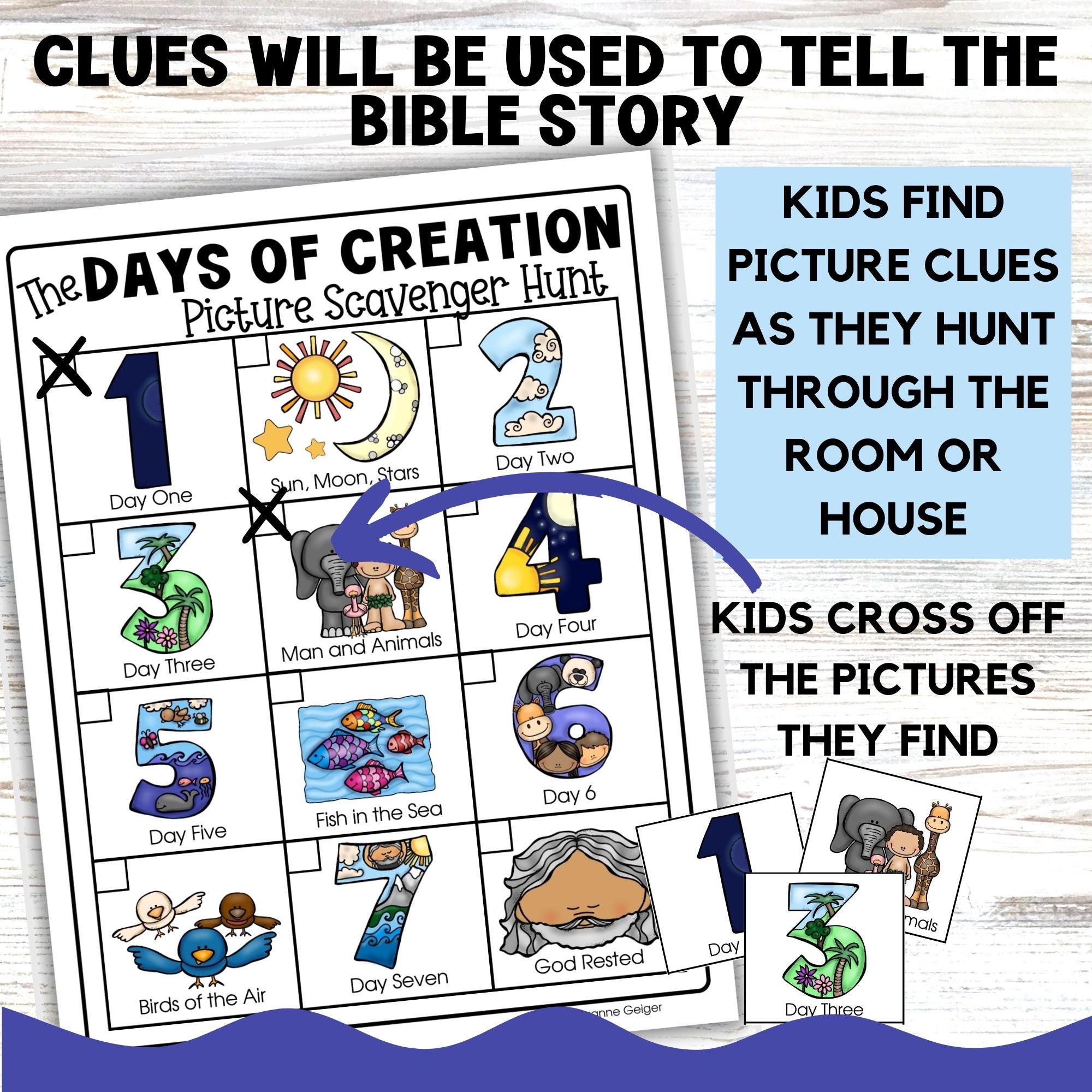 Days of Creation Bible Story Lesson Scavenger Hunt Activity Prek ...