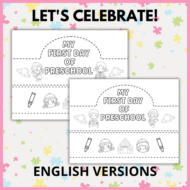 First Day of Preschool Crown Craft Activity Printable, English and ...