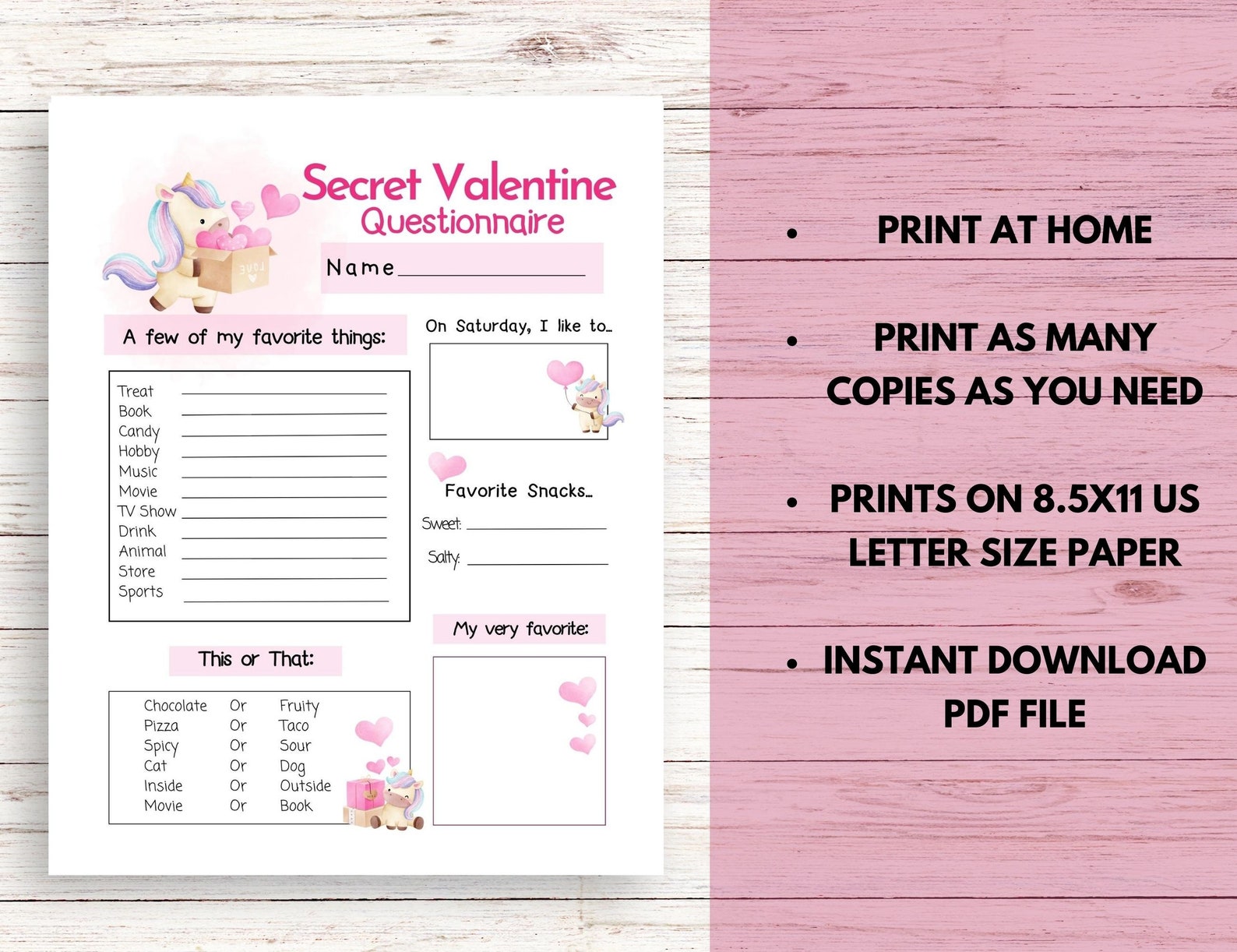 Secret Valentine Questionnaire, Valentine's Day Secret Valentine ...