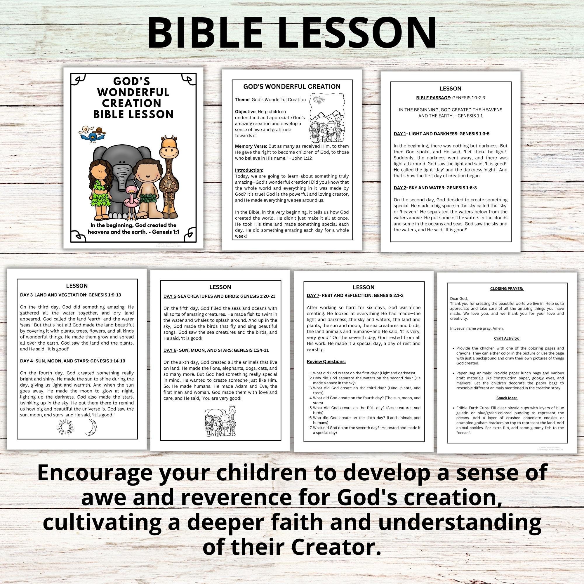 Days of Creation Sunday School Bible Teaching Lesson and Craft Bundle ...