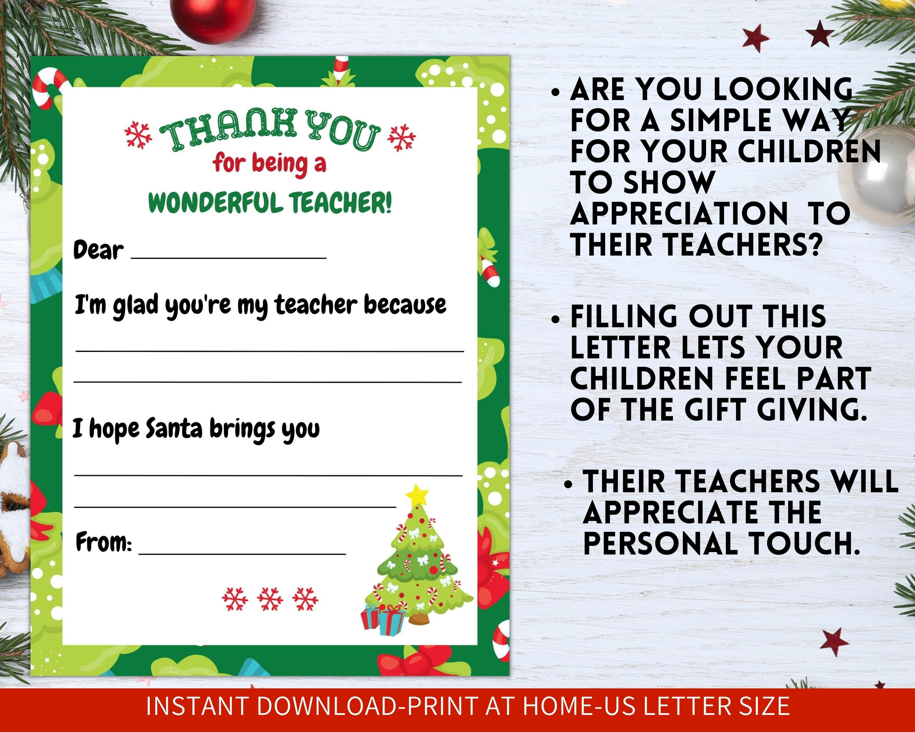 Printable Teacher Christmas Gift Card Holder, Teacher Appreciation ...