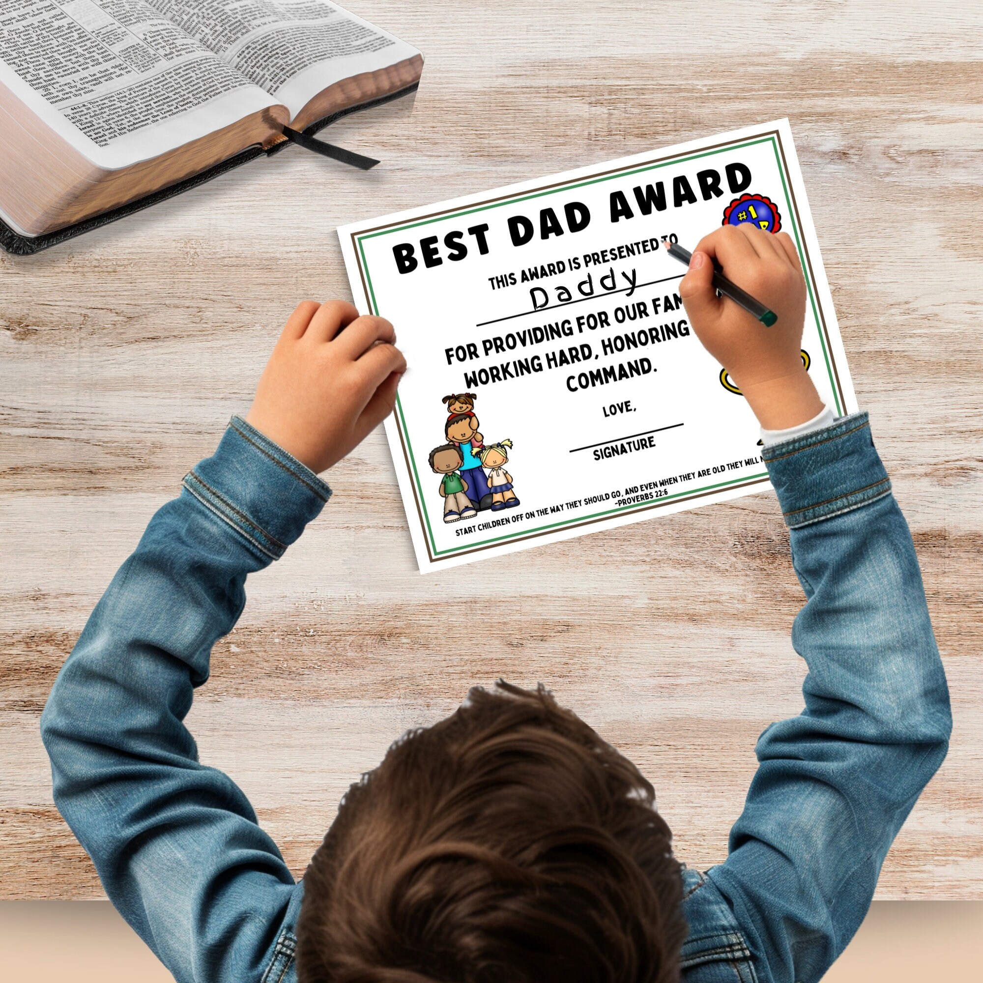 Fathers Day Best Dad Bible Awards Printable, Sunday School Kids Gift ...