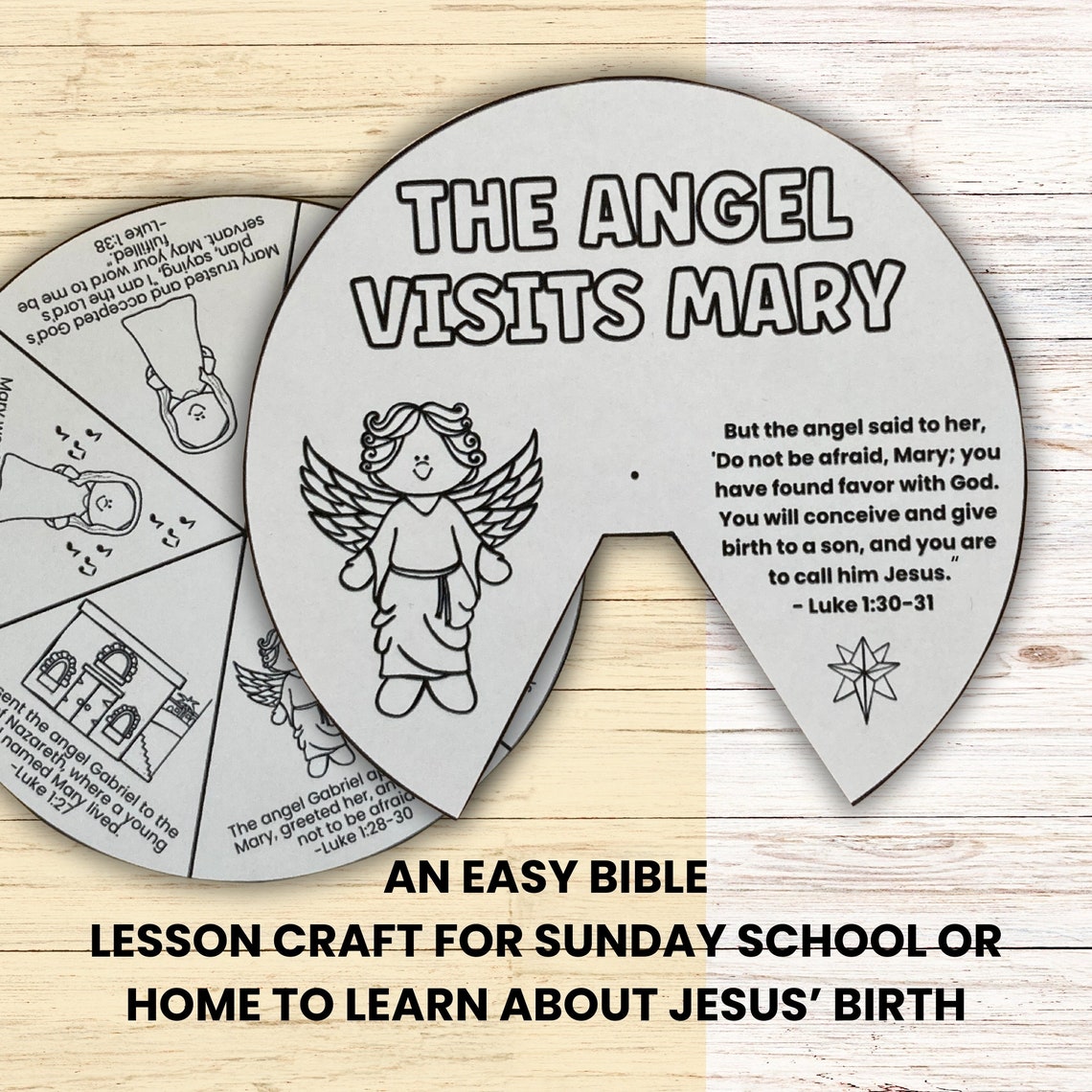 The Angel Visits Mary Coloring Wheel Craft Printable for Kids ...
