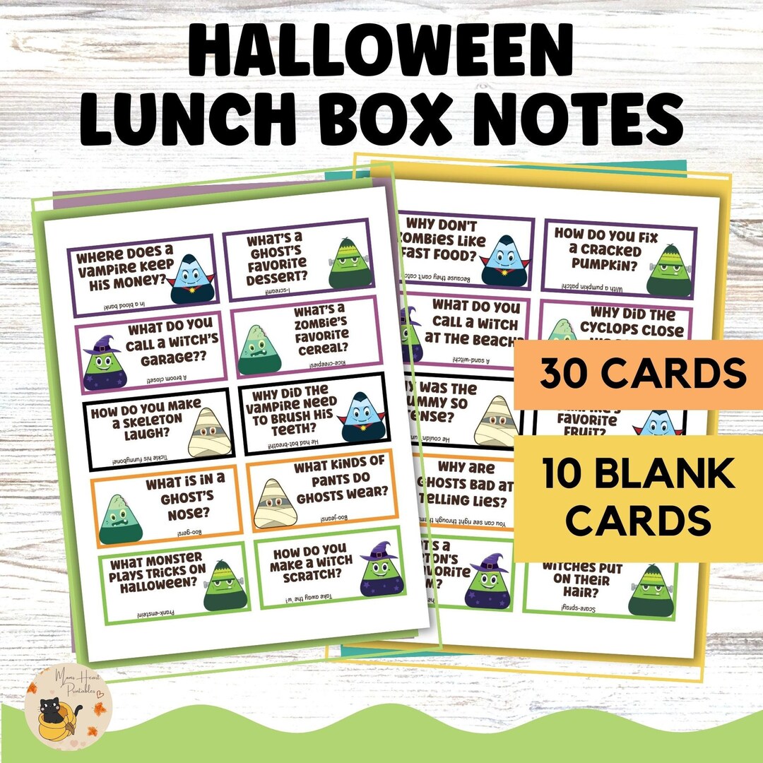 Halloween Lunch Box Notes Printable Riddles and Encouragement Cards for ...