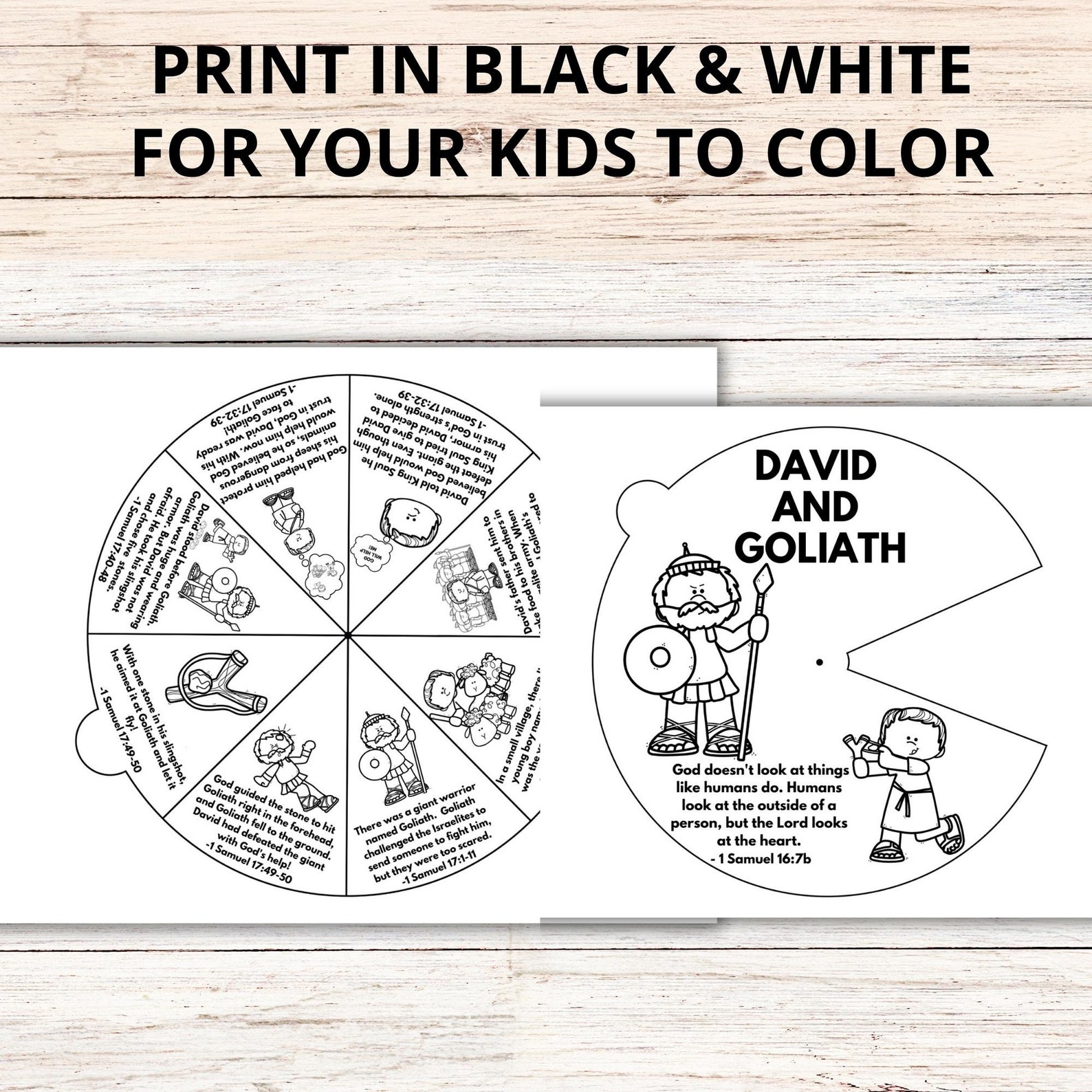 David and Goliath Bible Spinner Wheel Sunday School Craft Printable ...
