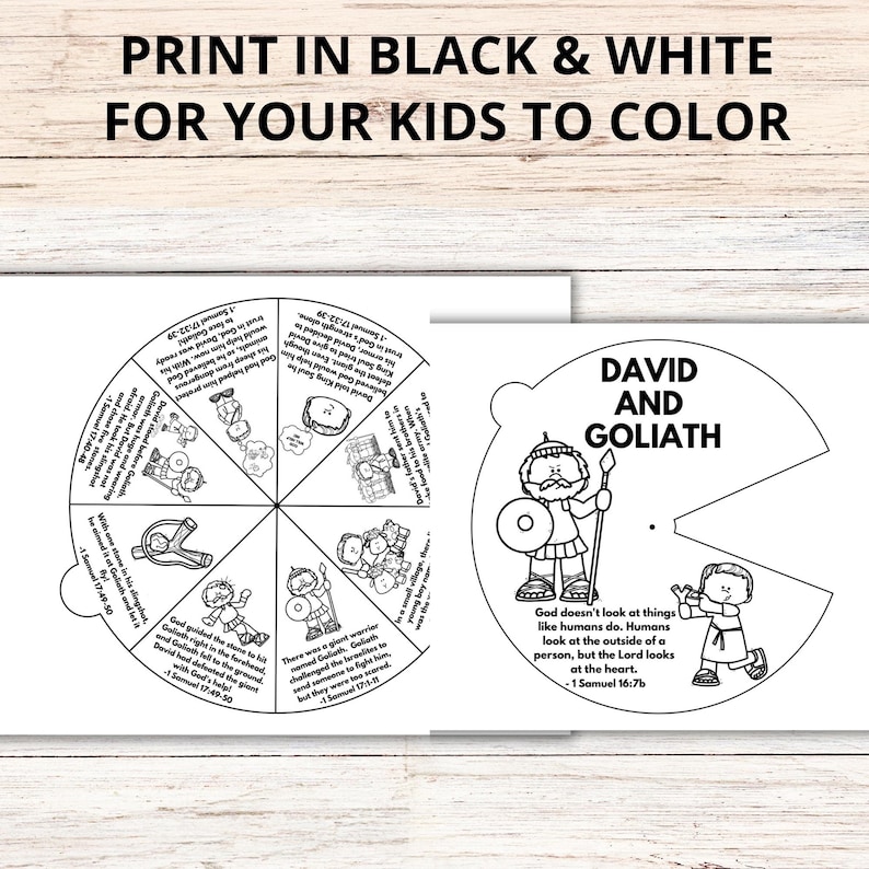 David and Goliath Bible Spinner Wheel Sunday School Craft Printable ...