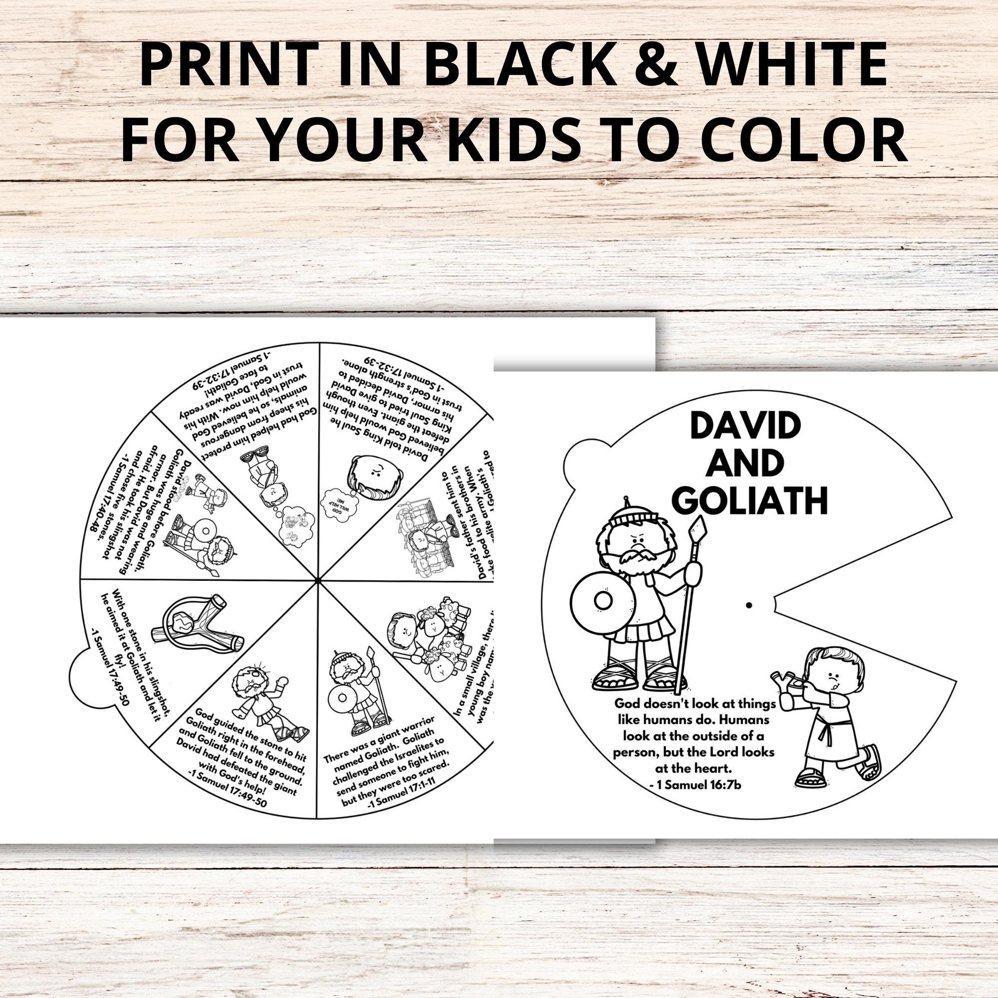 David and Goliath Bible Spinner Wheel Sunday School Craft Printable ...