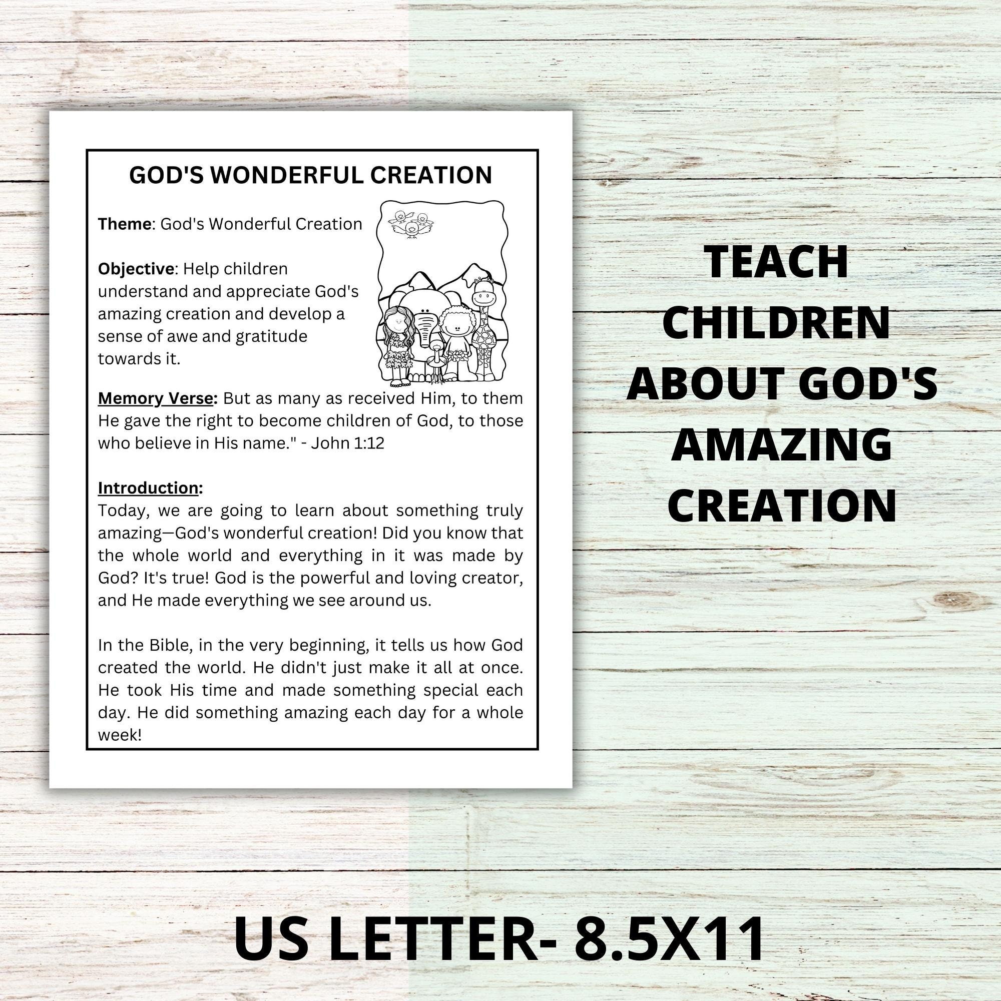 Days of Creation Sunday School Lesson and Craft for Kids, Printable ...
