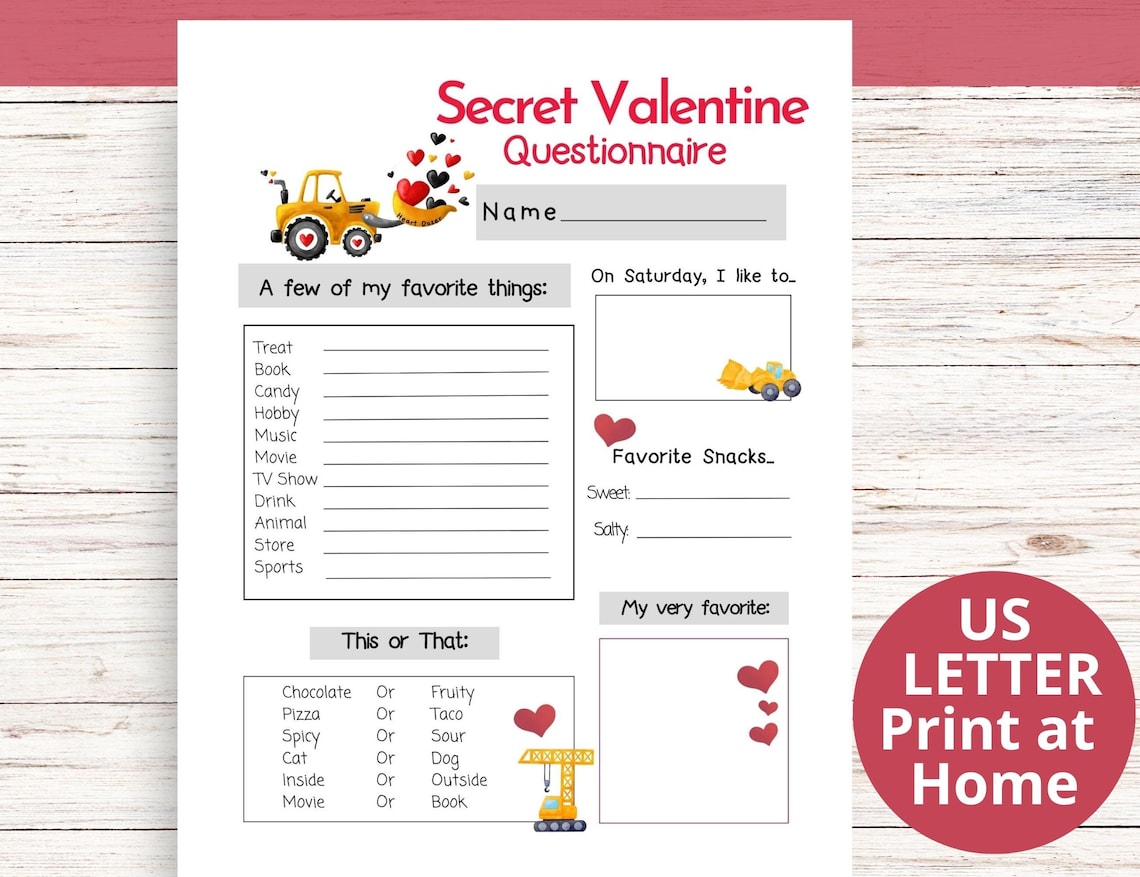 Secret Valentine Questionnaire, Construction Secret Valentine Printable ...