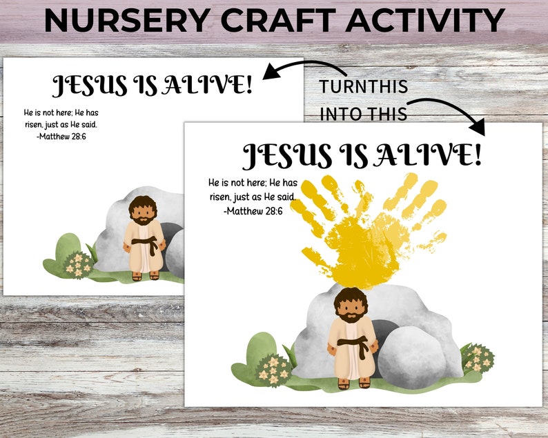 He is Risen Sunday Handprint Craft, Jesus is Alive Easter Sunday School ...
