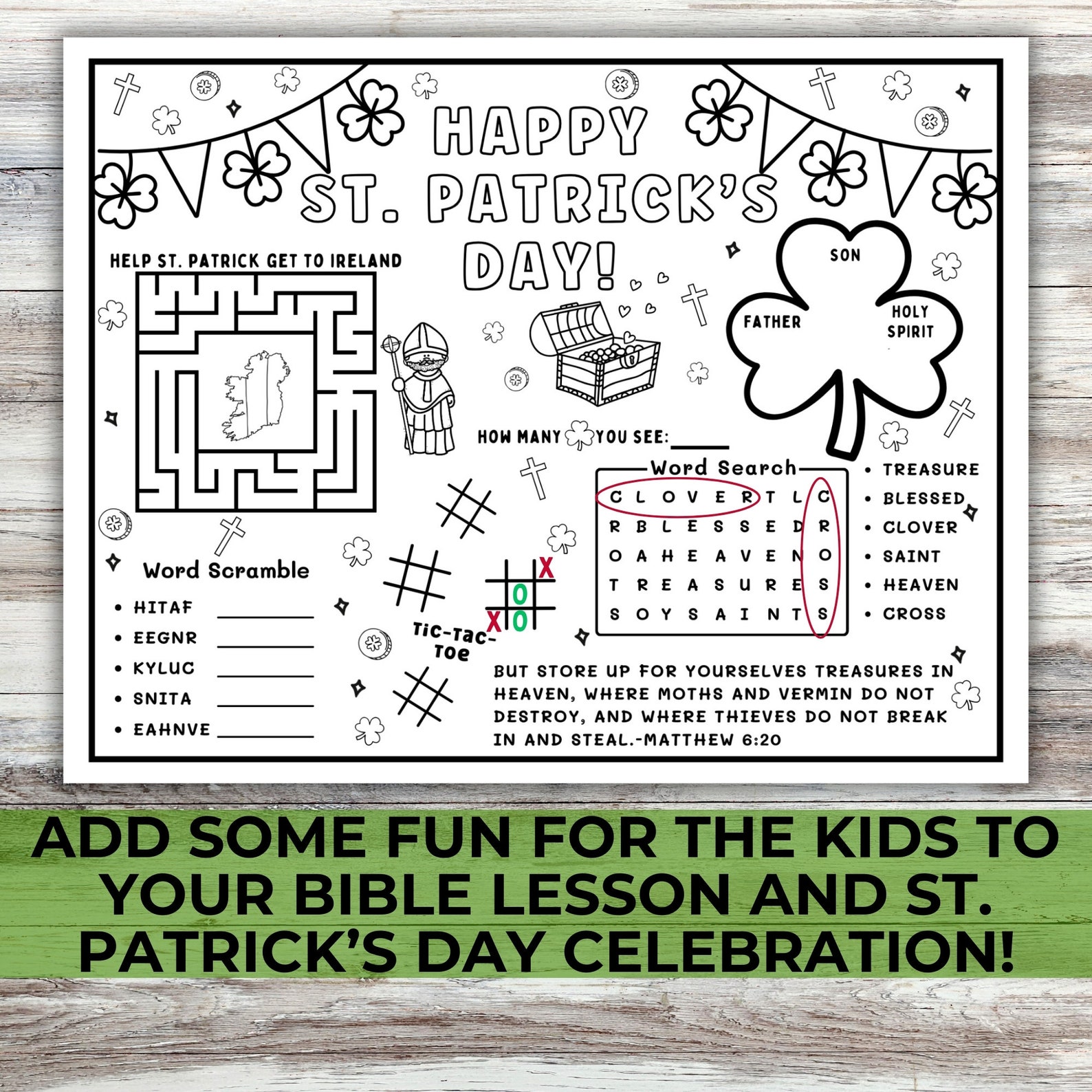 St. Patricks Day Bible Activity Coloring Placemat, Christian St ...