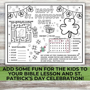 St. Patricks Day Bible Activity Coloring Placemat, Christian St ...