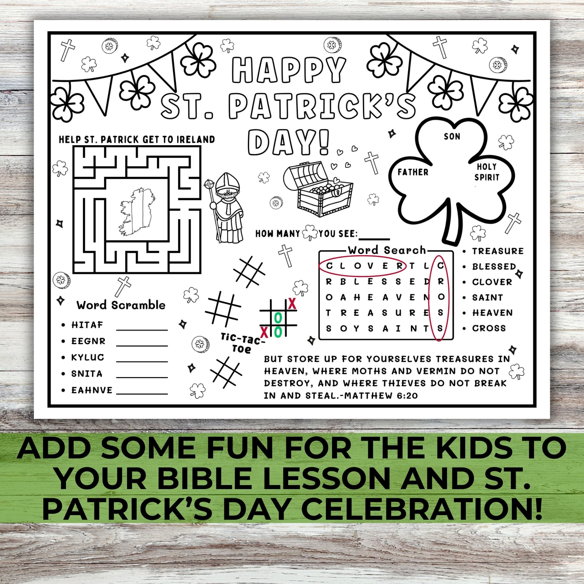 St. Patricks Day Bible Activity Coloring Placemat, Christian St ...