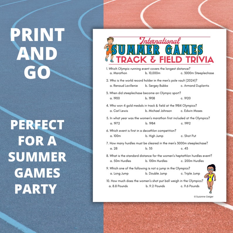 Track and Field Trivia Party Game, Track Summer Games 2024 Printable ...