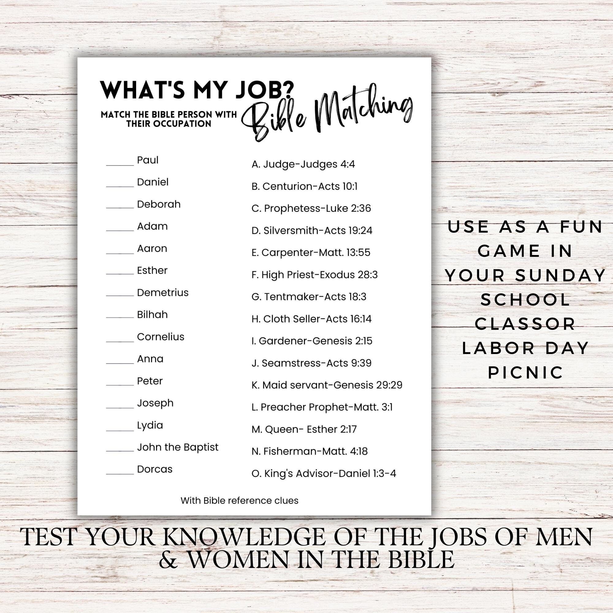 Jobs in the Bible Printable Matching Game for Church and Families ...