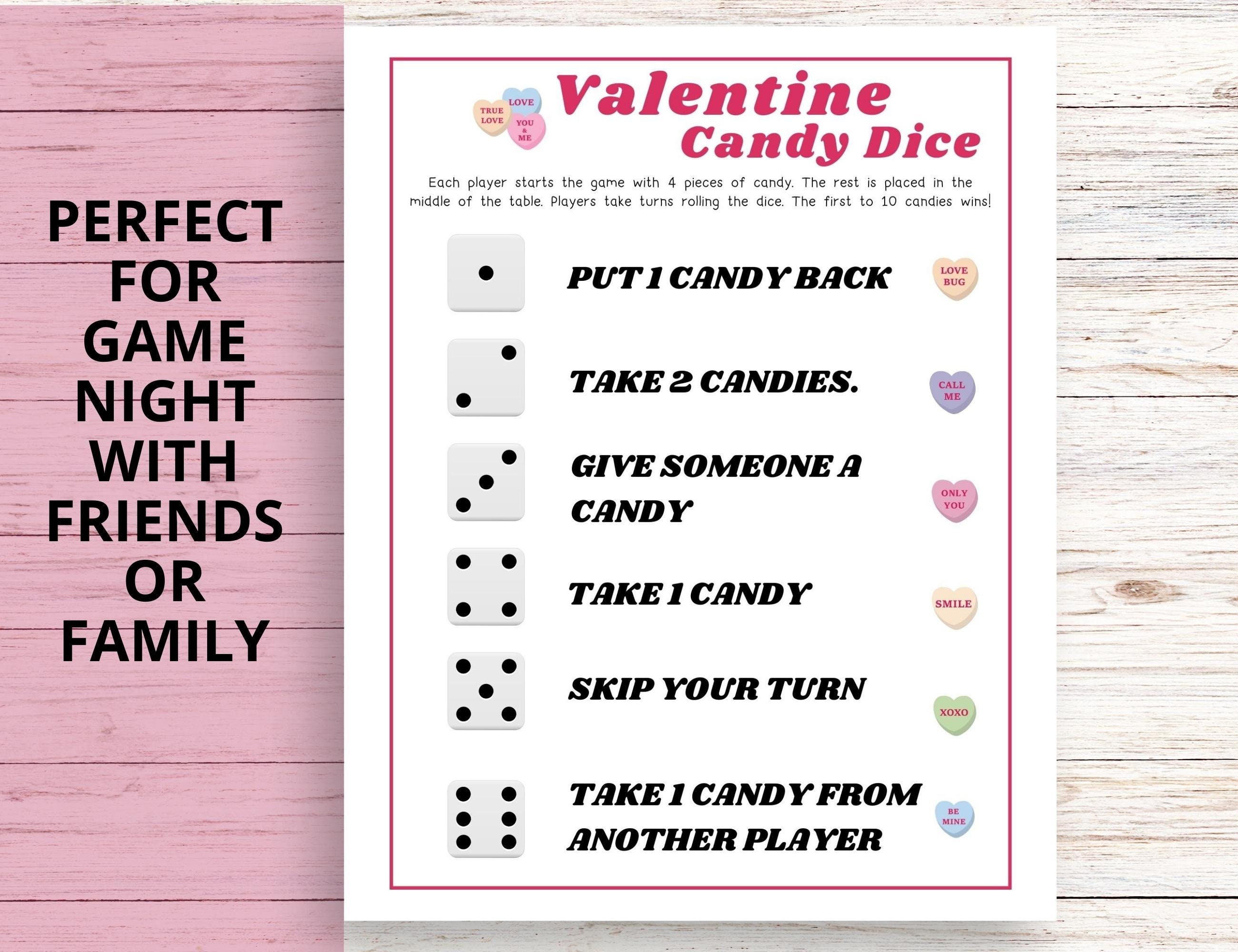 Valentine's Day Candy Dice Game, Printable Valentine's Day Game, Family ...