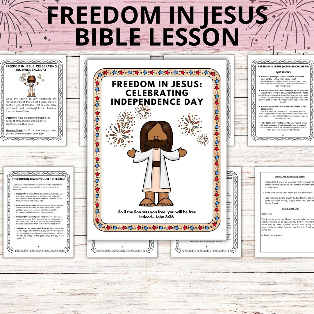 July 4th Sunday School Bible Lesson Printable, Freedom in Jesus Lesson ...