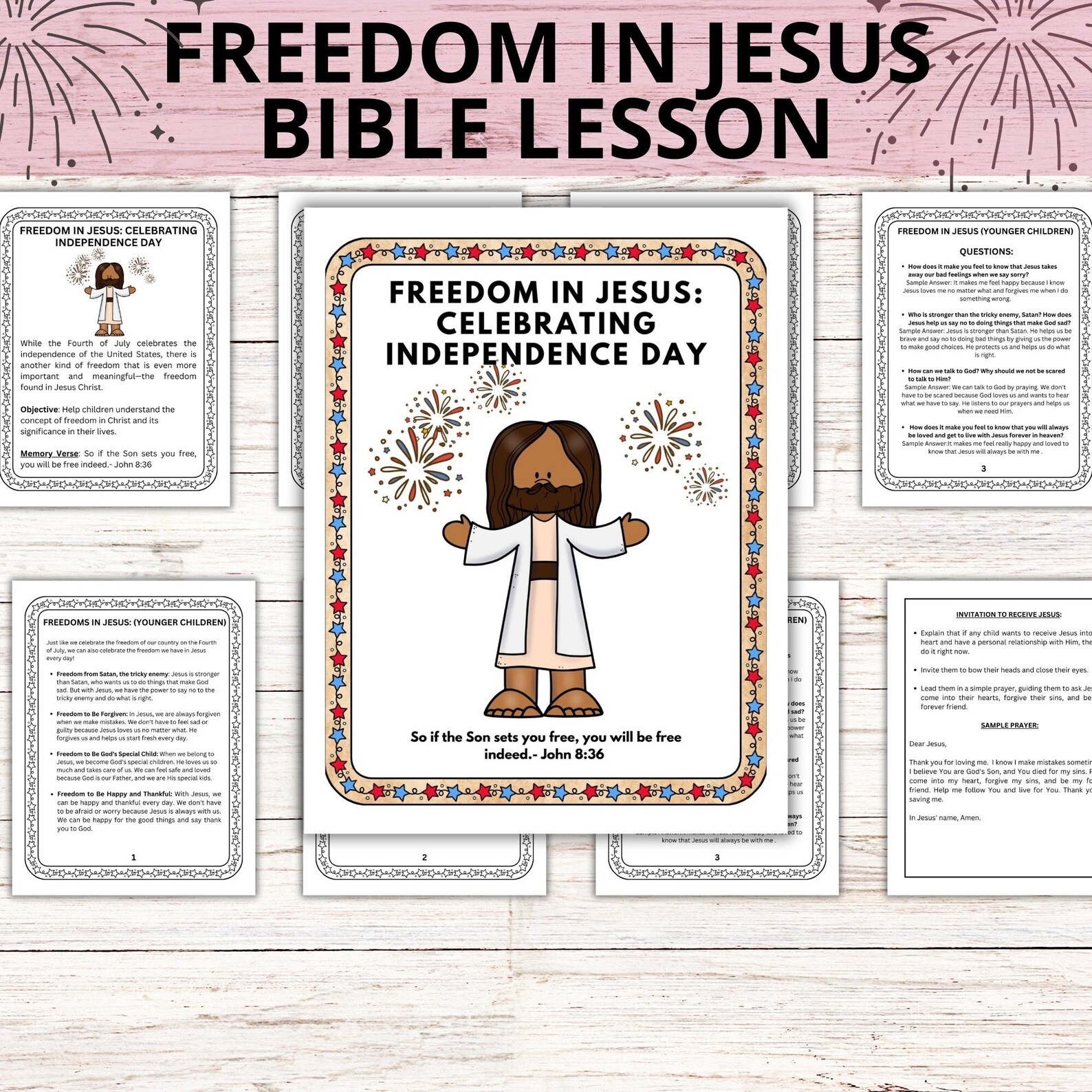 July 4th Sunday School Bible Lesson Printable, Freedom in Jesus Lesson ...