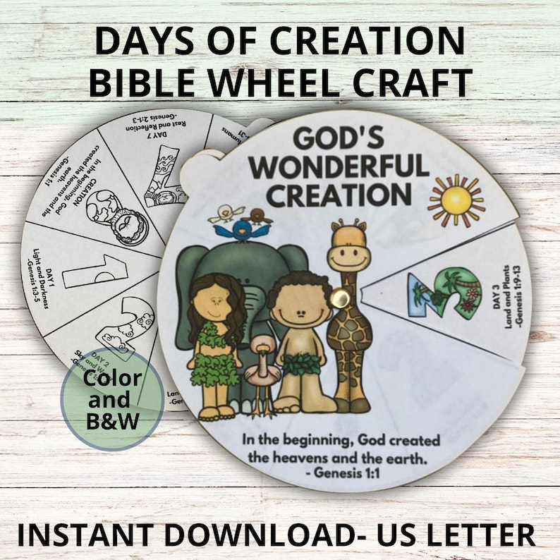 Days of Creation Bible Spinner Wheel Sunday School Craft Printable ...