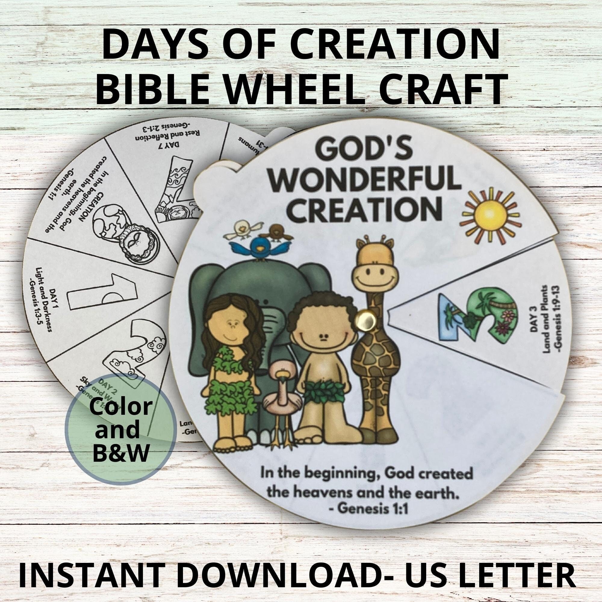 Days of Creation Bible Spinner Wheel Sunday School Craft Printable ...
