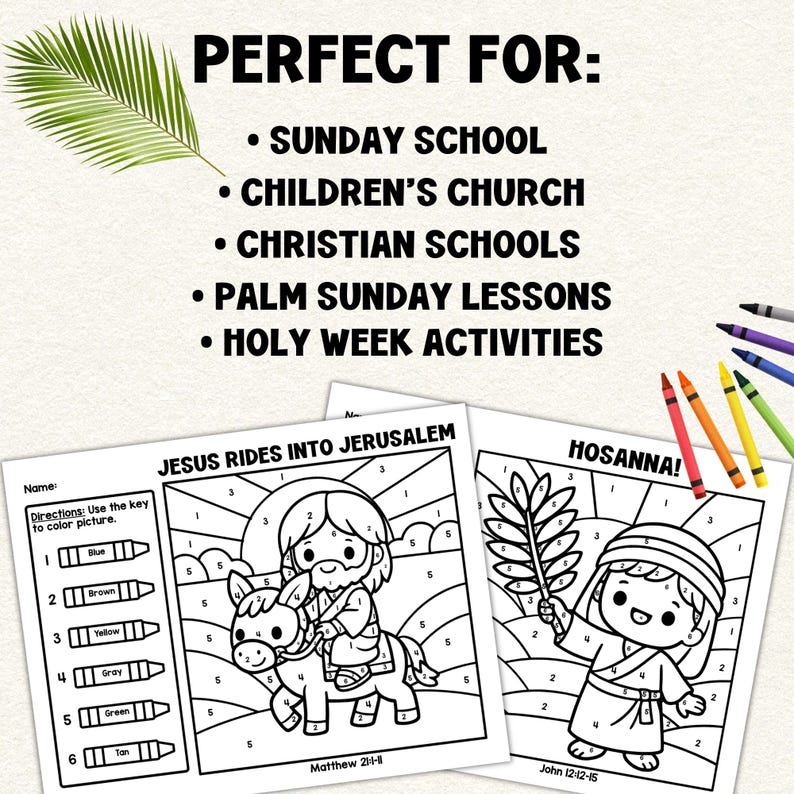 Palm Sunday Color by Number Bible Craft, Christian Easter Triumphal ...