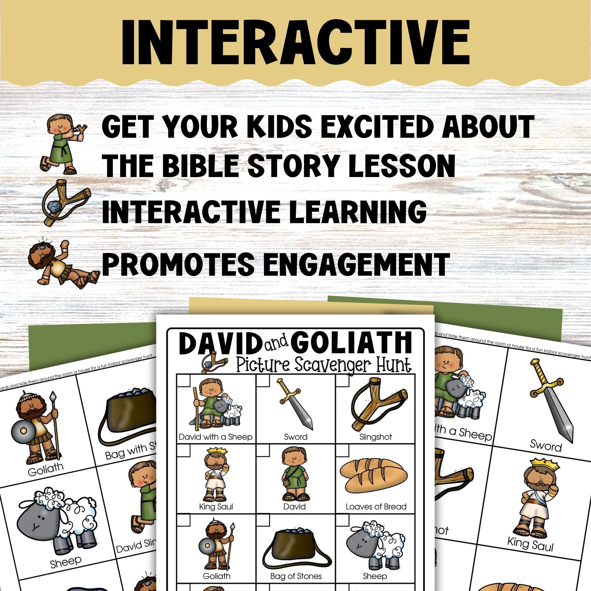 David and Goliath Bible Lesson Scavenger Hunt Activity Prek, Sunday ...