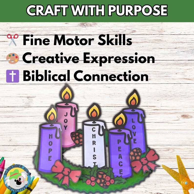 Advent Wreath Craft Printable for Kids, Christian Christmas Bible ...