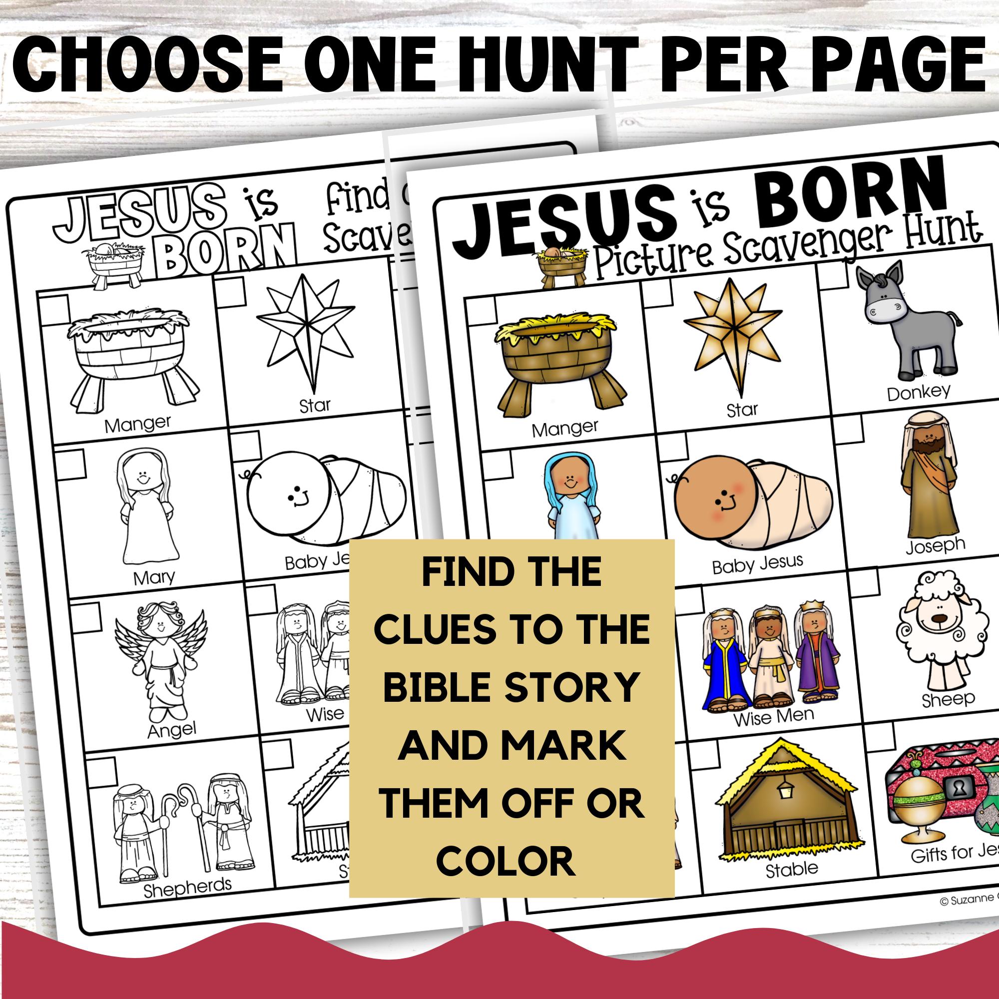 Jesus is Born Christmas Nativity Bible Lesson Church Scavenger Hunt ...